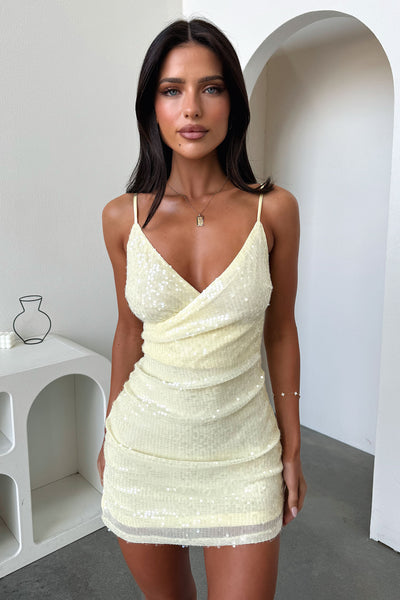 Kelera Mini Dress - Baby Yellow Sequin – Thats So Fetch AU